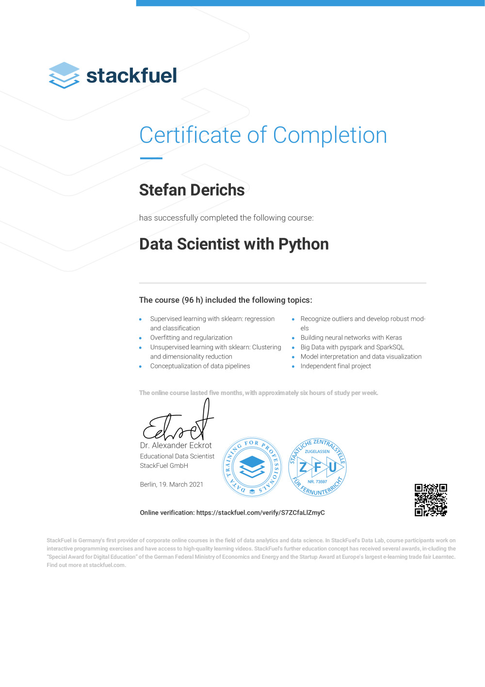 StackFuel Certificate