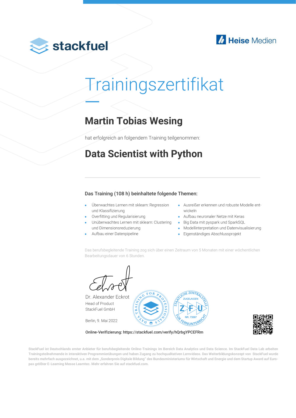 StackFuel Certificate